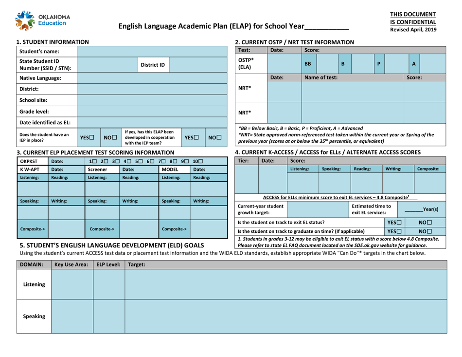 Oklahoma English Language Academic Plan (Elap) - Fill Out, Sign Online ...