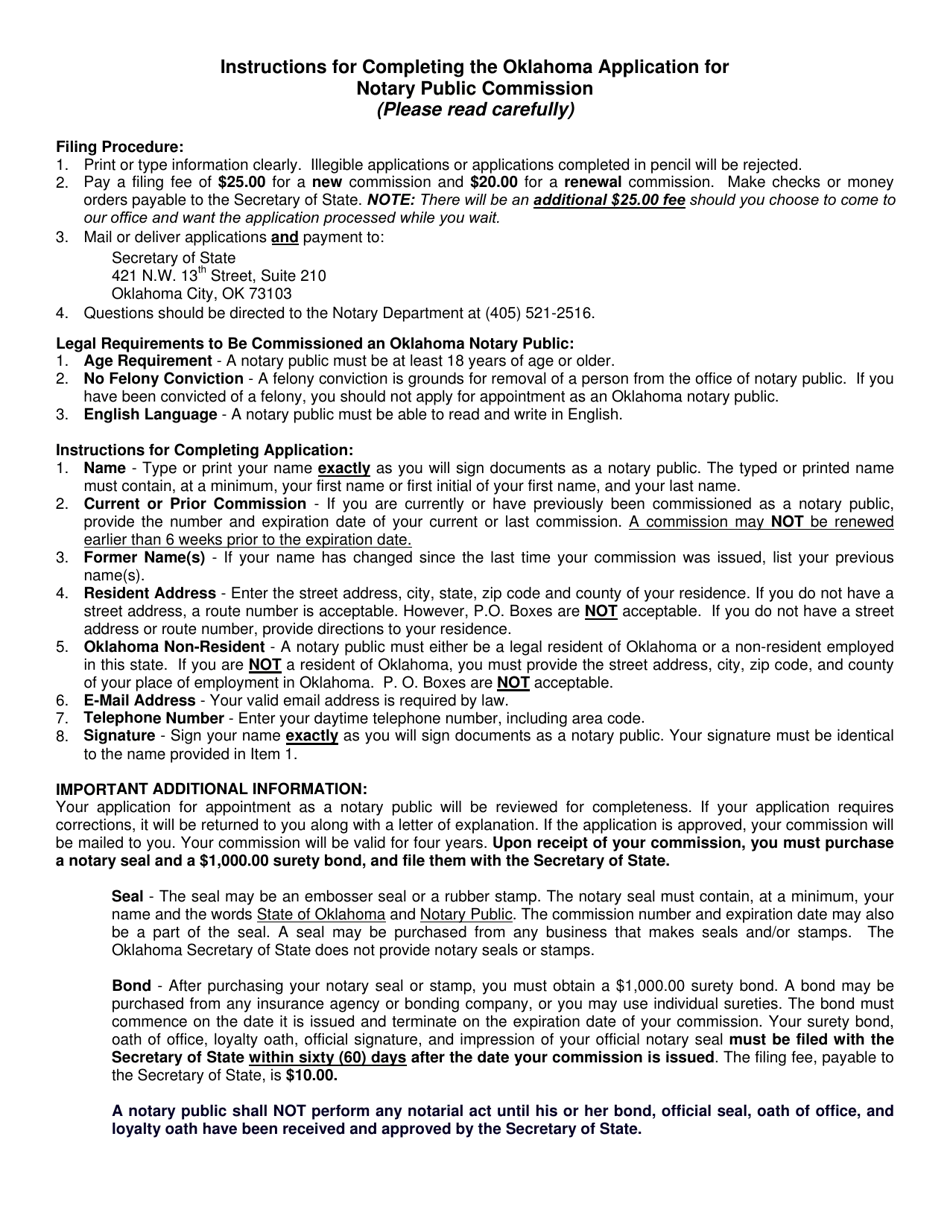 Oklahoma Oklahoma Application for Notary Public Commission Download ...