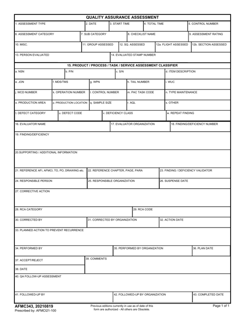AFMC Form 343 Download Fillable PDF or Fill Online Quality Assurance ...