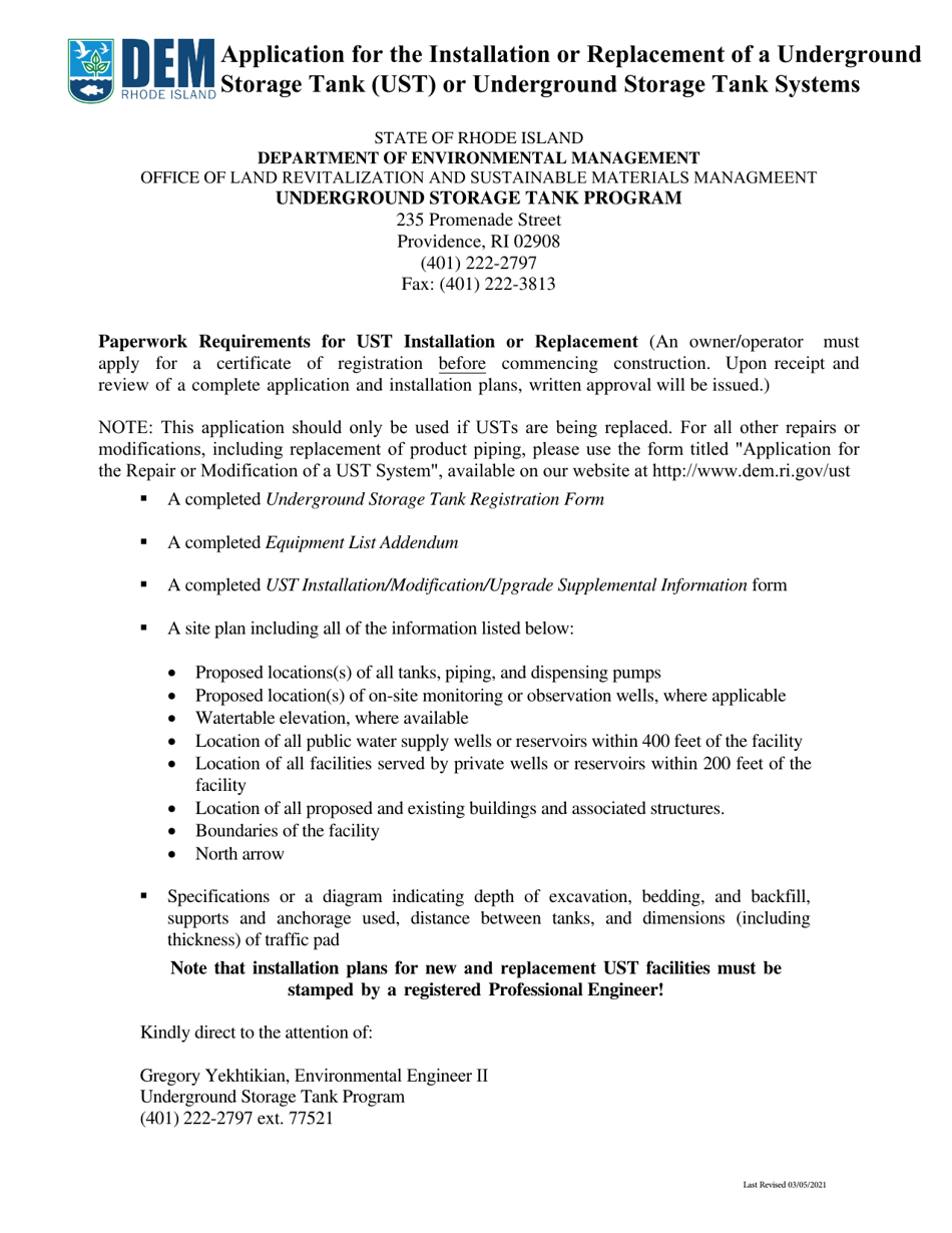 Rhode Island Application for the Installation or Replacement of a ...