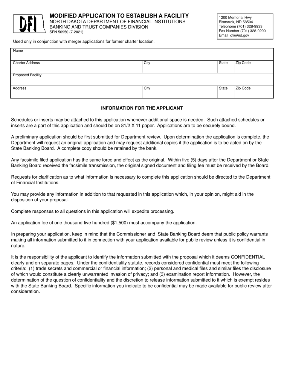 Form SFN50950 Download Fillable PDF or Fill Online Modified Application ...