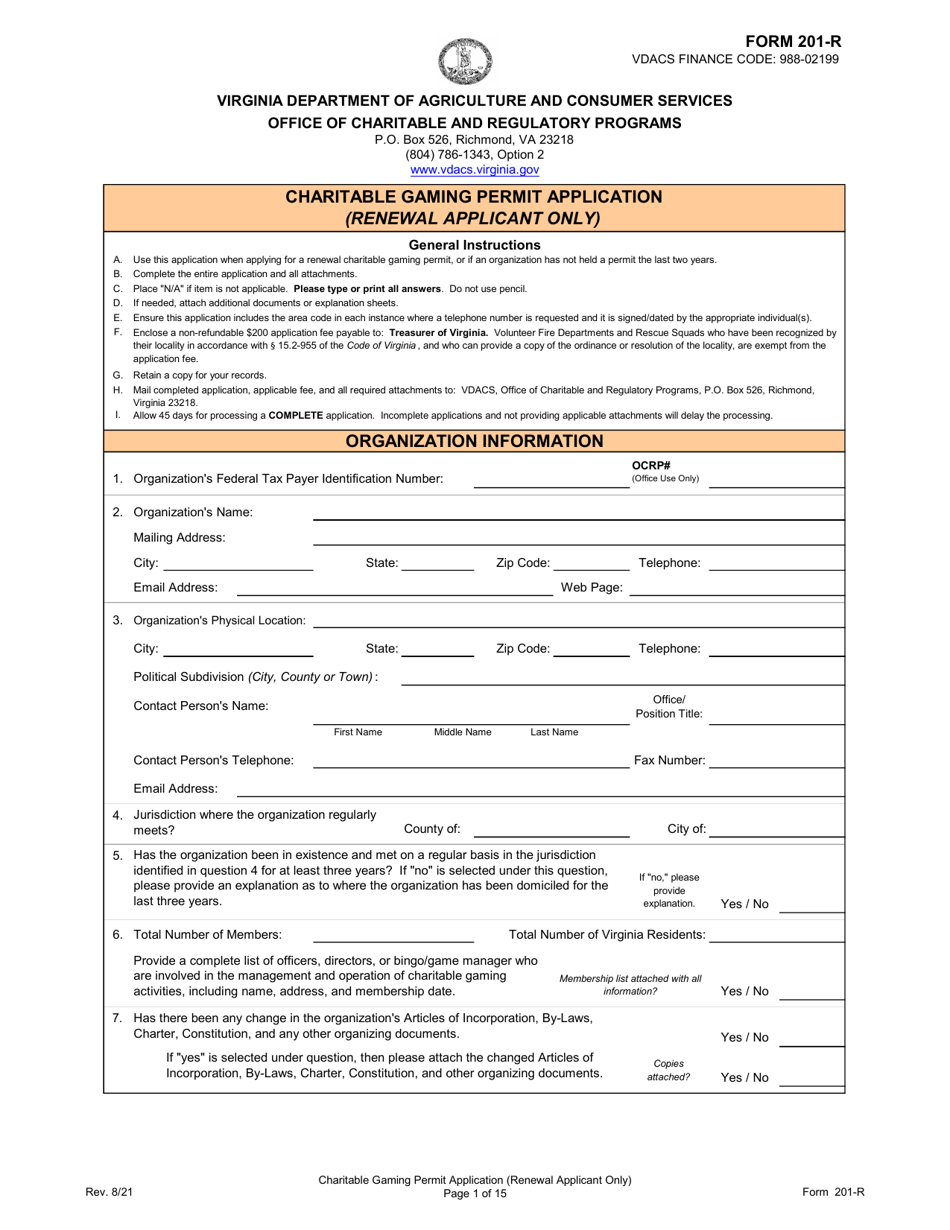 Form 201-R Download Printable PDF or Fill Online Charitable Gaming ...