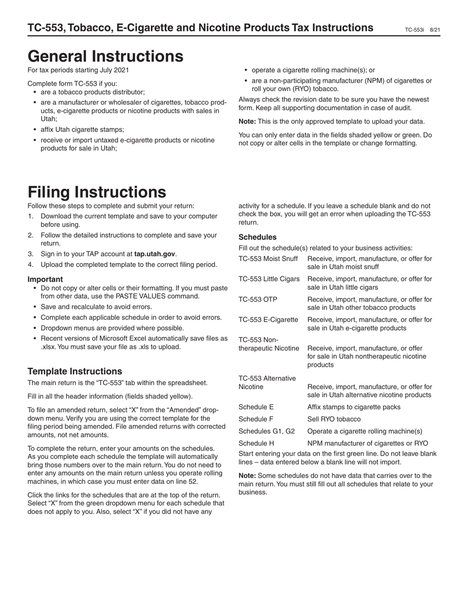 Download Instructions for Form TC-553 Tobacco Products Tax Return PDF ...