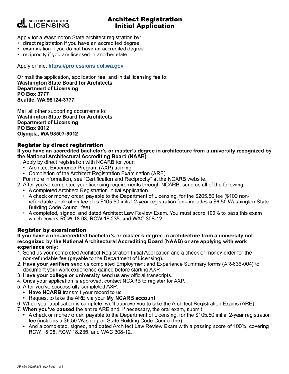 Form AR-636-002 Download Fillable PDF or Fill Online Architect ...