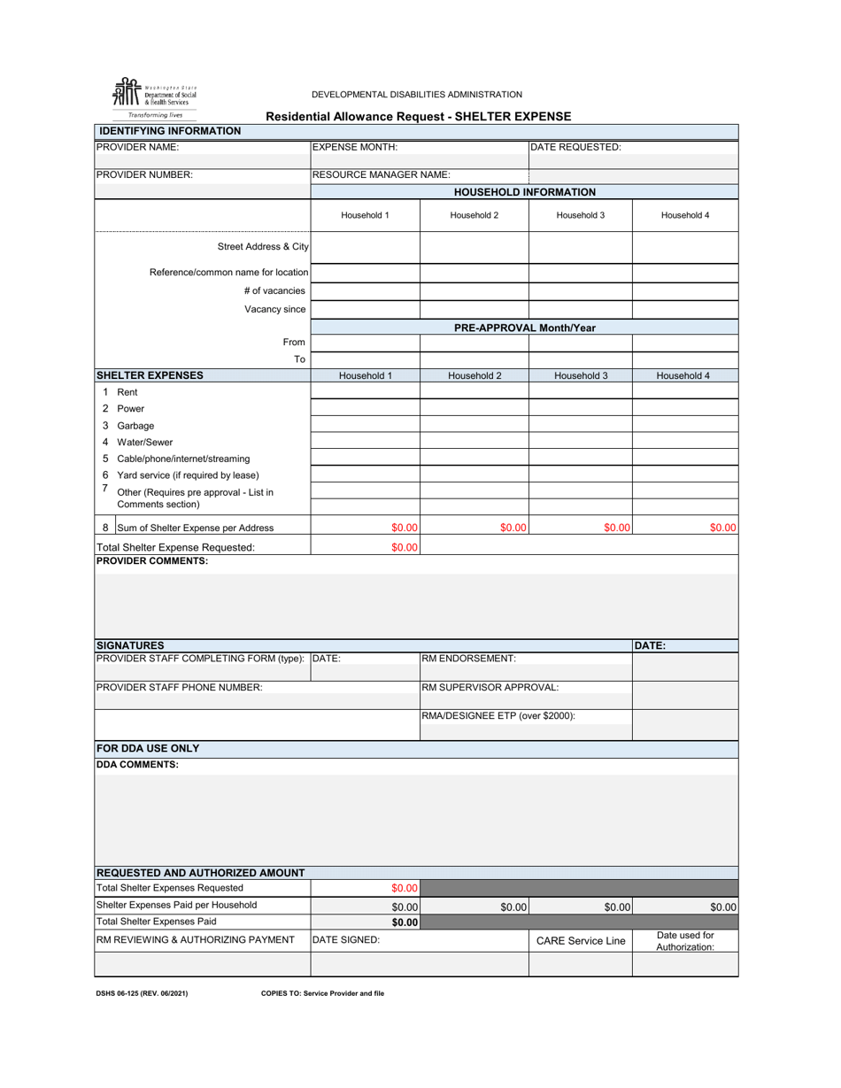 Dshs Form 06 125c Fill Out Sign Online And Download Printable Pdf