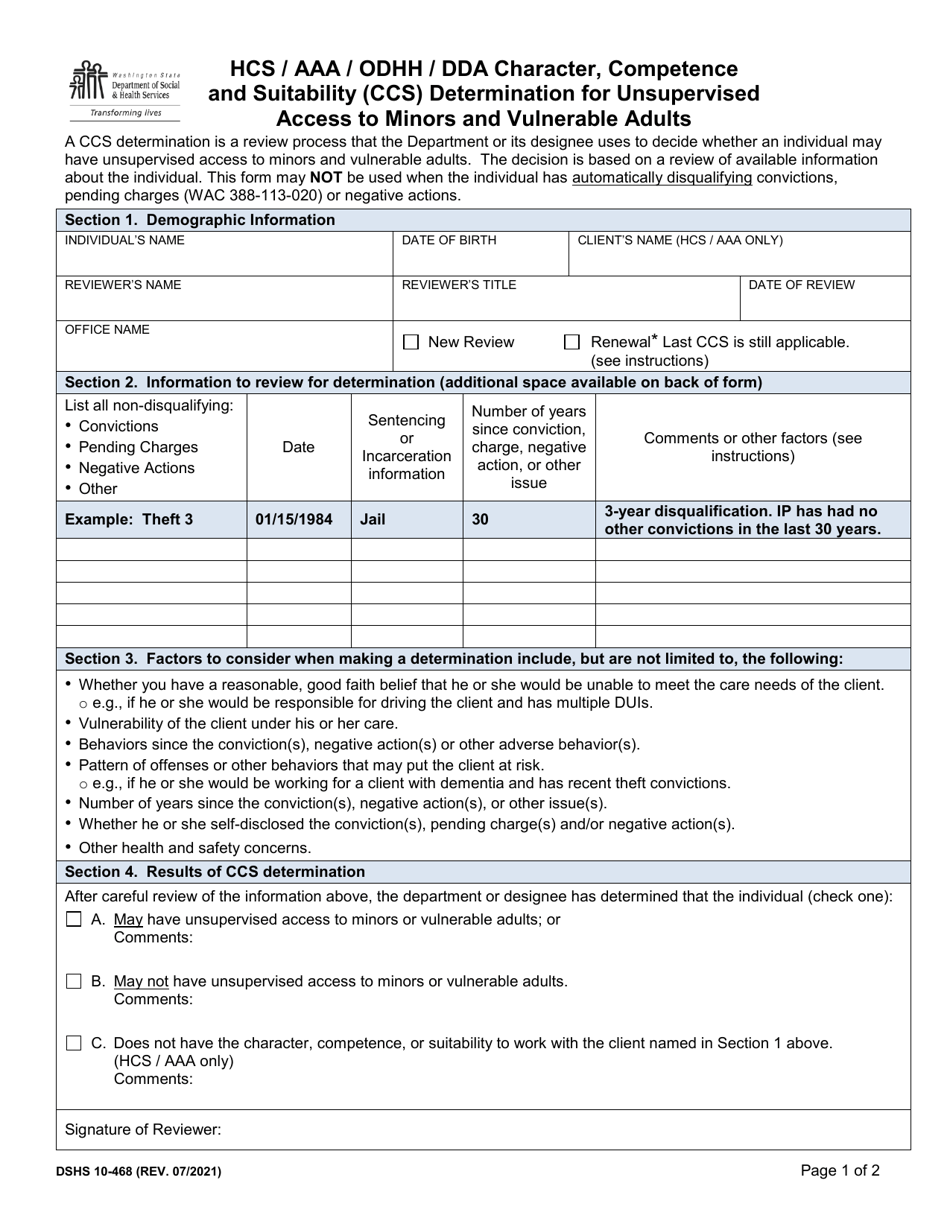 DSHS Form 10-468 Download Printable PDF or Fill Online Hcs/Aaa/Odhh/Dda ...
