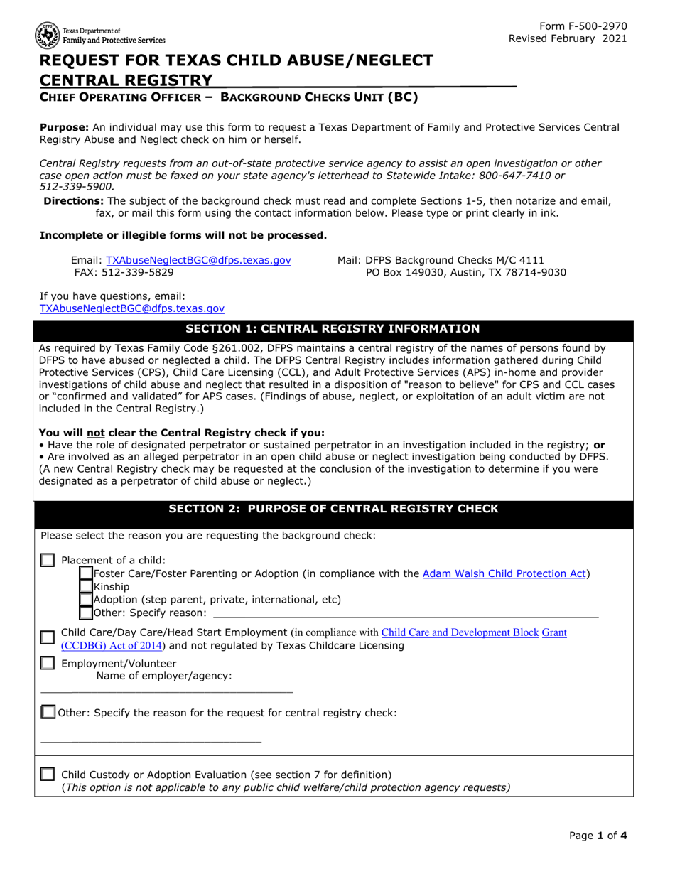 Form F-500-2970 Download Fillable PDF or Fill Online Request for Texas ...