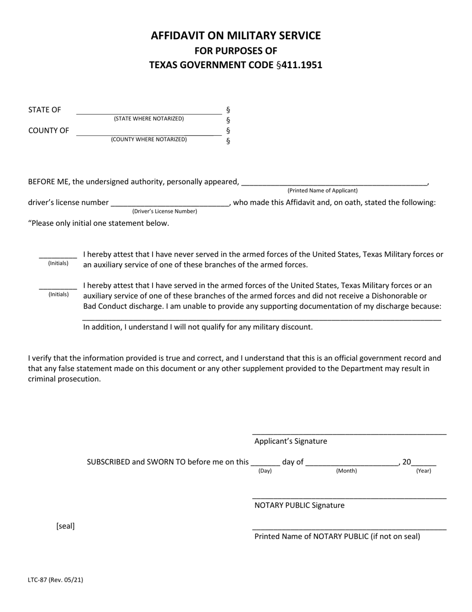 Form LTC-87 - Fill Out, Sign Online and Download Fillable PDF, Texas ...
