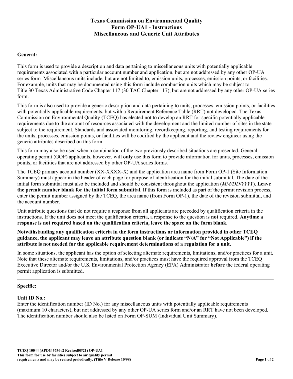 Form TCEQ-10044 (OP-UA1) - Fill Out, Sign Online and Download Fillable ...