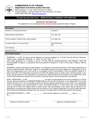Virginia Irrevocable Consent for Service - Private Security Services ...
