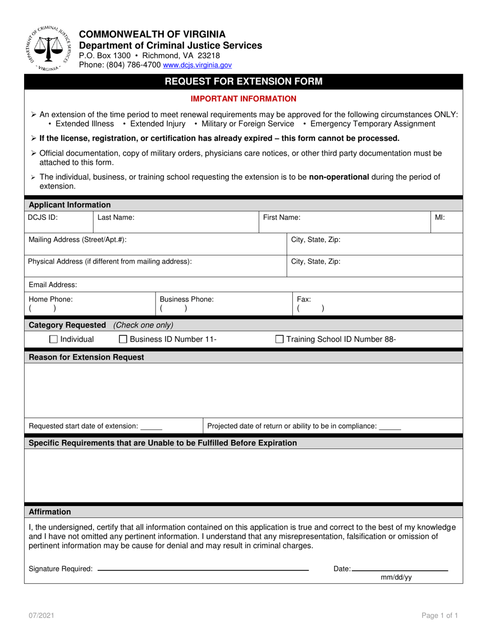 Virginia Request for Extension Form Download Fillable PDF 2012 — 2024 ...
