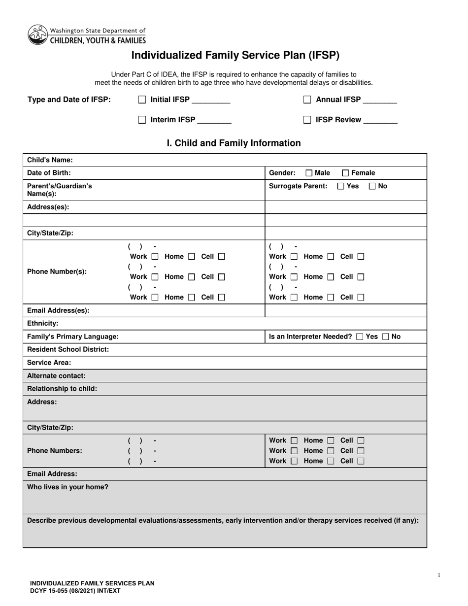 DCYF Form 15-055 Download Printable PDF or Fill Online Individualized ...