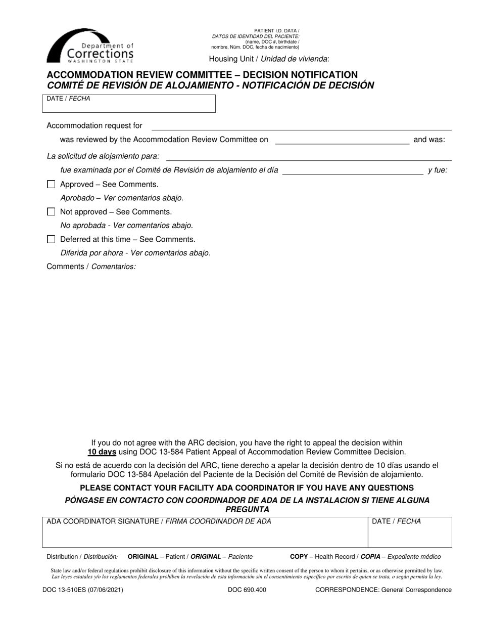 Form DOC13-510ES - Fill Out, Sign Online and Download Printable PDF ...