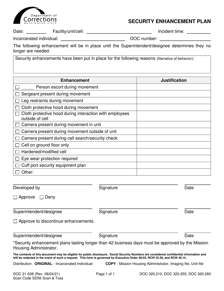 Form DOC21-638 Download Printable PDF or Fill Online Security ...