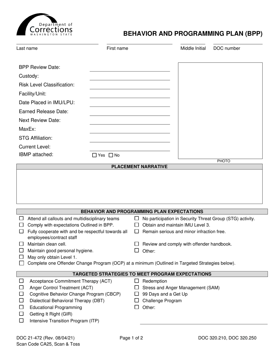 Form DOC21-472 Download Printable PDF or Fill Online Behavior and ...