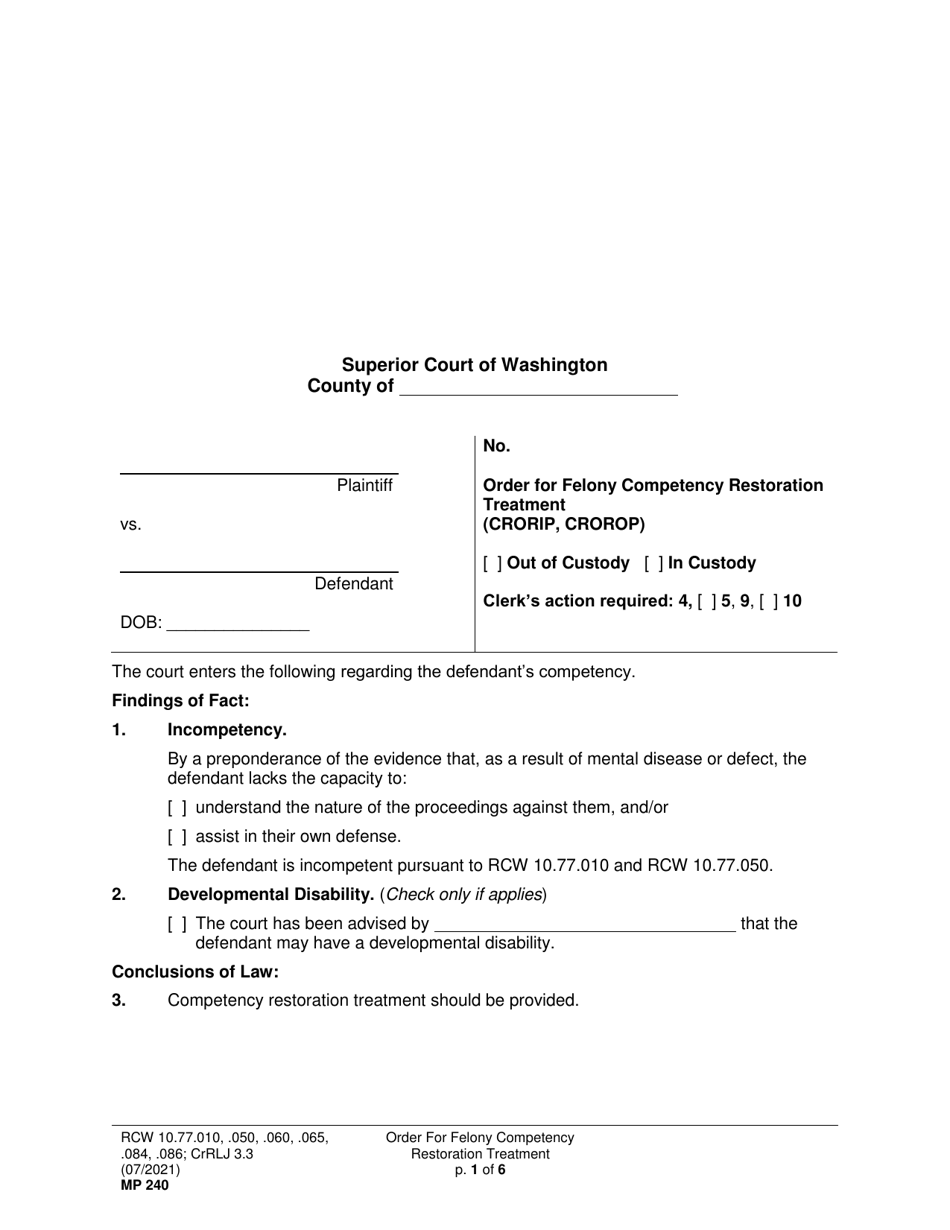 Form MP240 Download Printable PDF or Fill Online Order for Competency ...