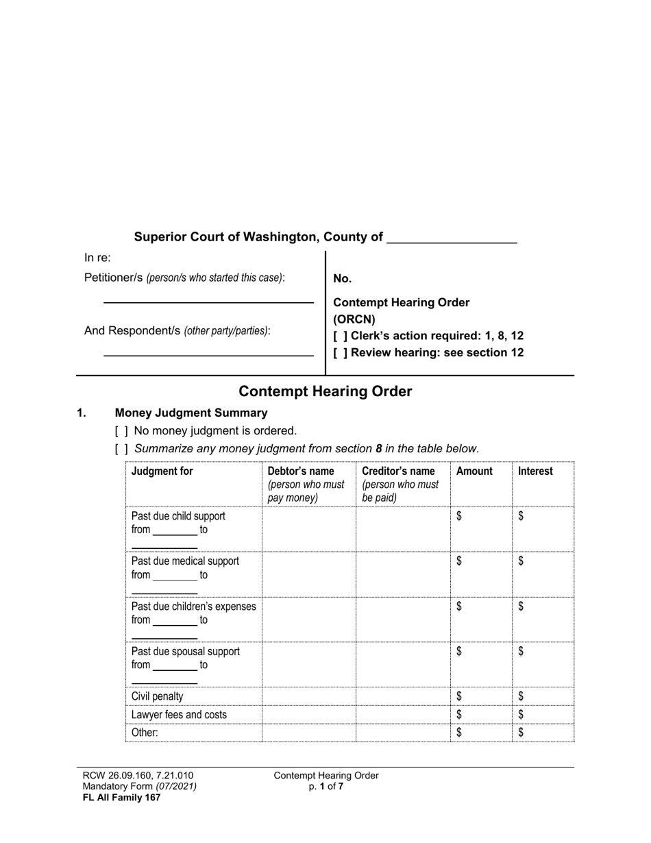 Form FL All Family167 Download Printable PDF or Fill Online Contempt ...