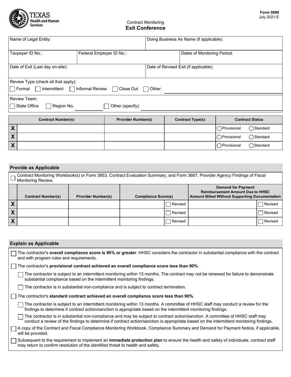 Form 5990 Download Fillable PDF or Fill Online Contract Monitoring Exit ...