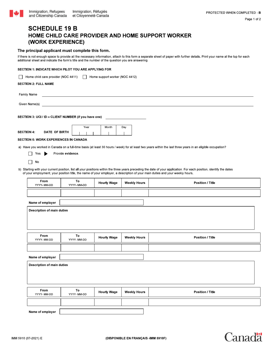 Form IMM5910 Schedule 19B - Fill Out, Sign Online and Download Fillable ...