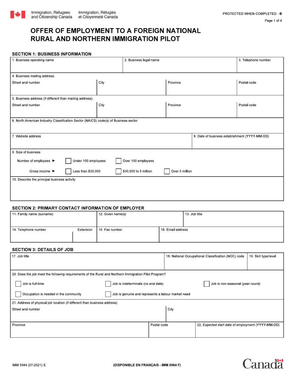 Form Imm5984 Download Fillable Pdf Or Fill Online Offer Of Employment ... Form Imm5984 Download Fillable Pdf Or Fill Online Offer Of Employment ...
