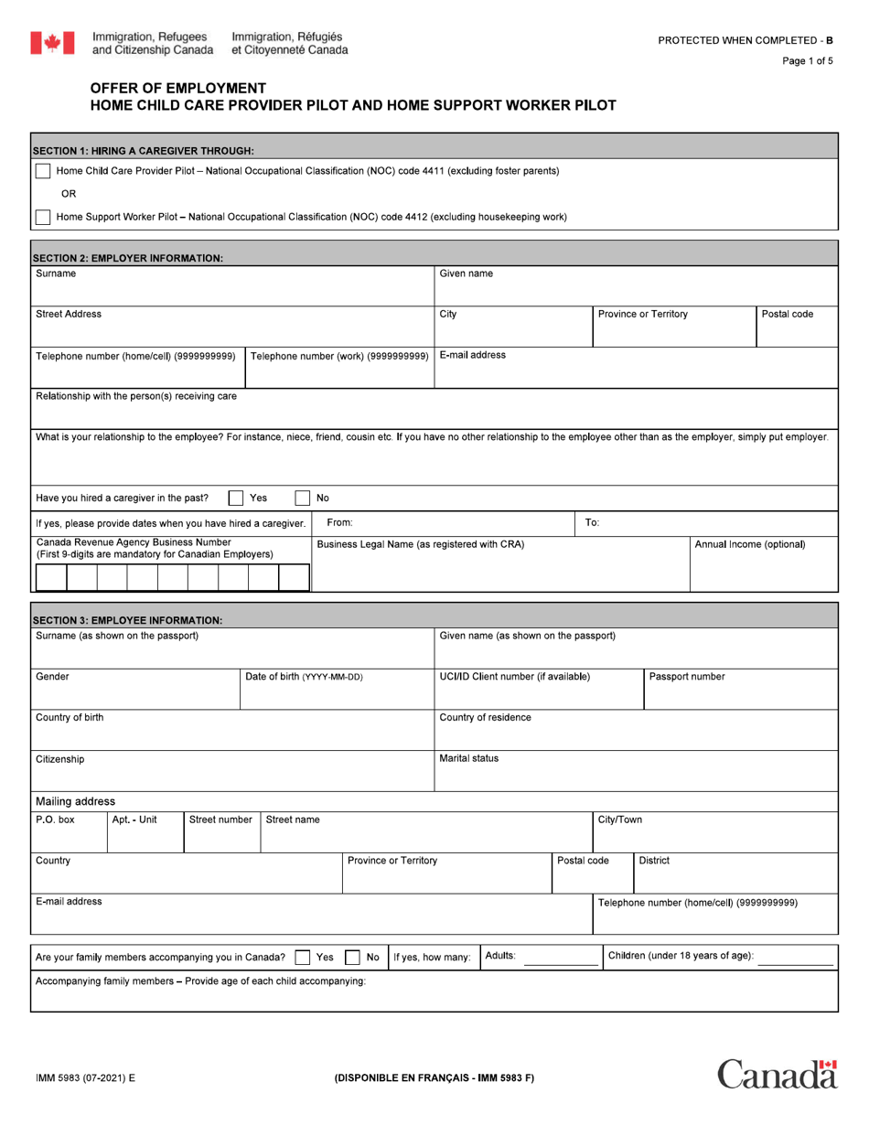 Form IMM5983 Download Fillable PDF or Fill Online Offer of Employment ...