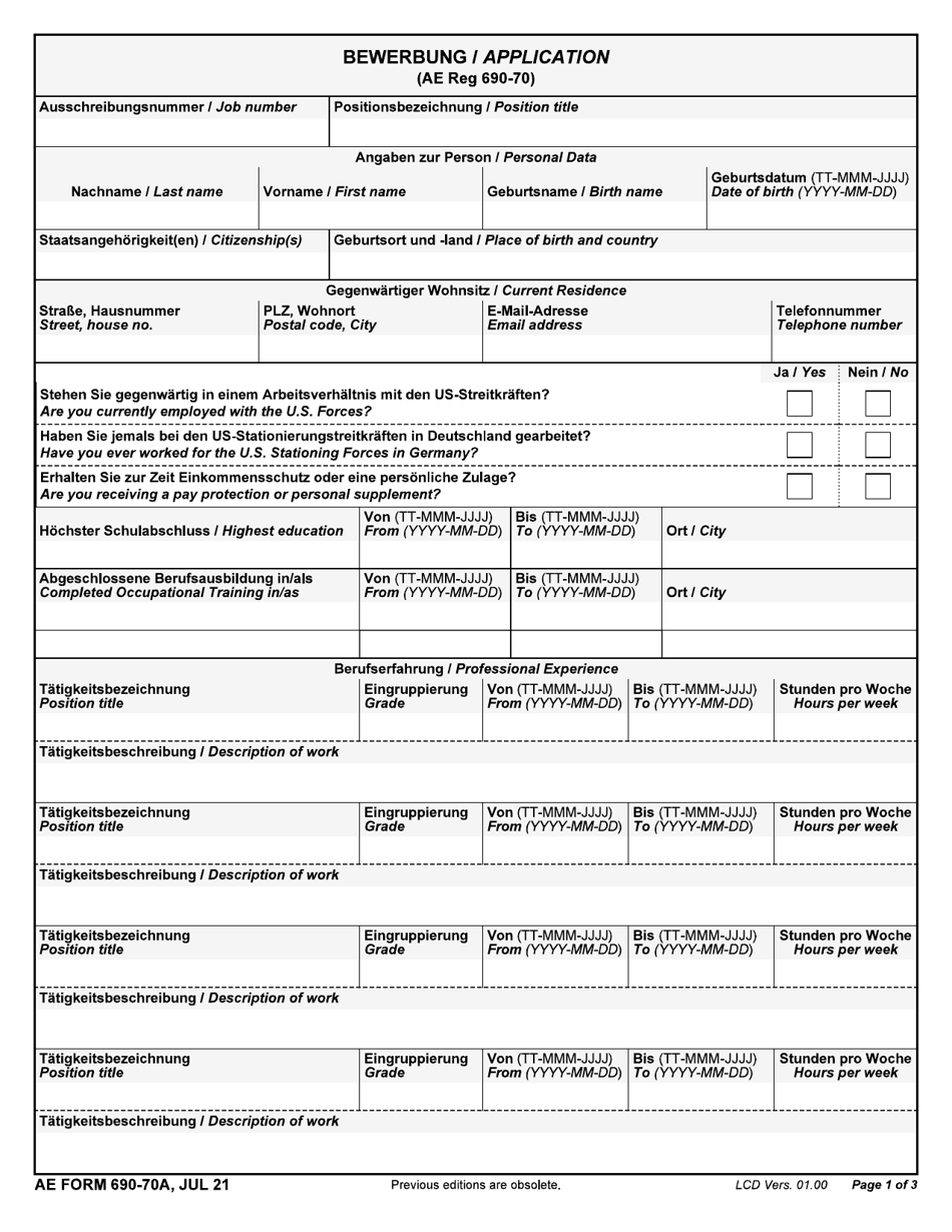 AE Form 690-70A Download Fillable PDF or Fill Online Application ...