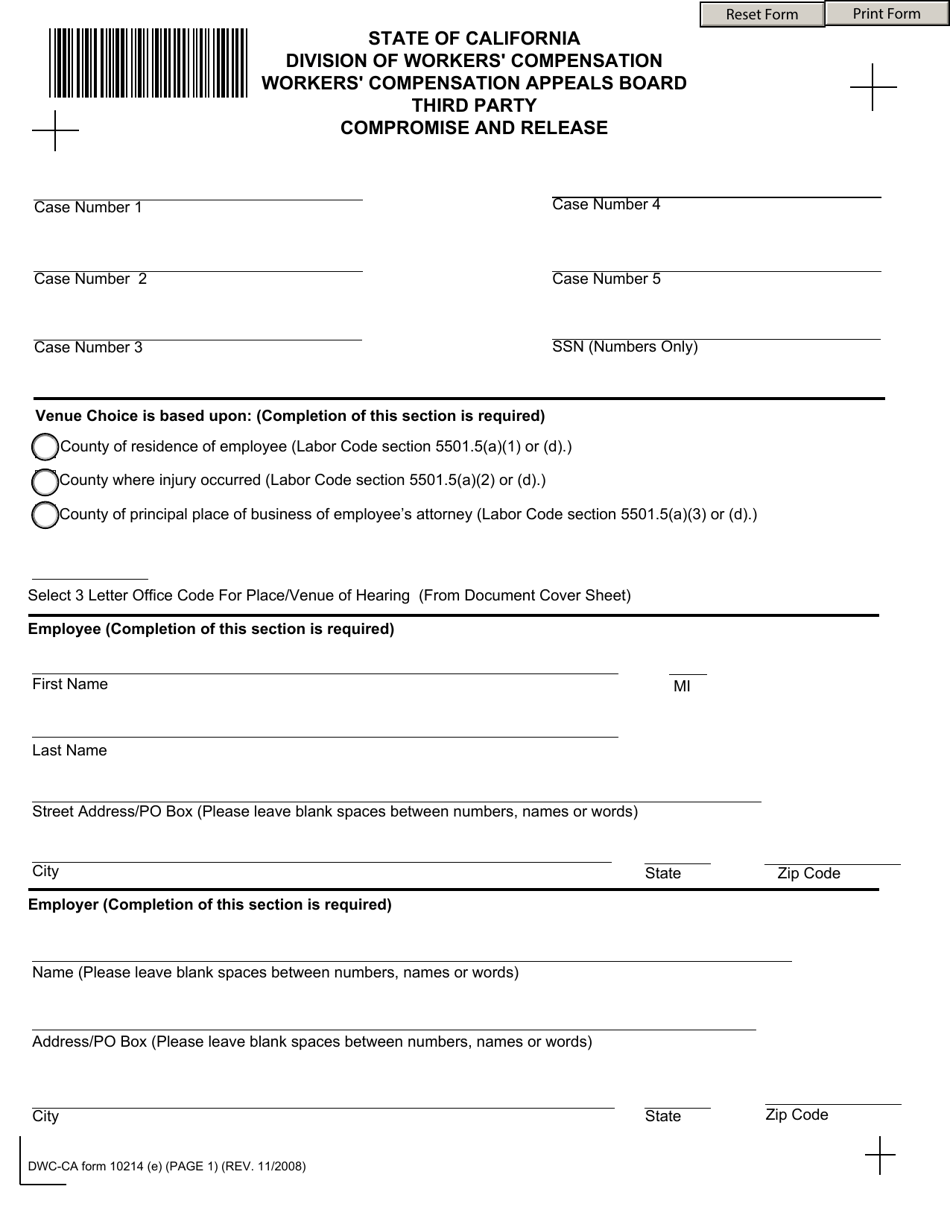 DWC-CA Form 10214(E) - Fill Out, Sign Online and Download Fillable PDF ...
