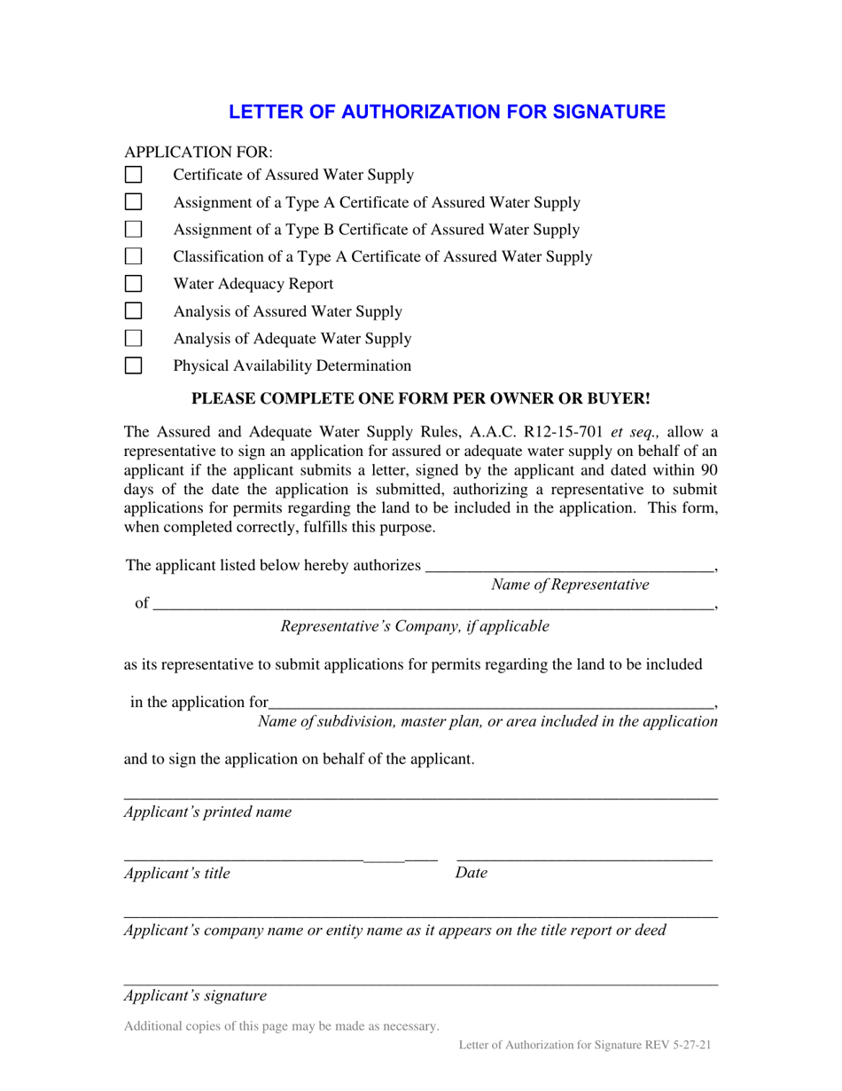 Arizona Letter of Authorization for Signature Download Fillable PDF ...