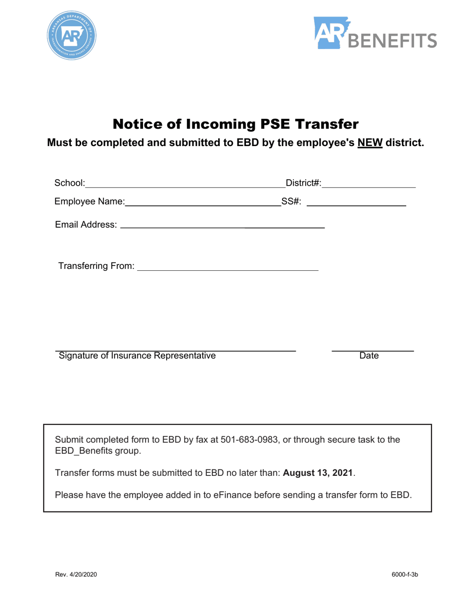 Form 6000-F-3B - Fill Out, Sign Online and Download Fillable PDF, Arkansas | Templateroller