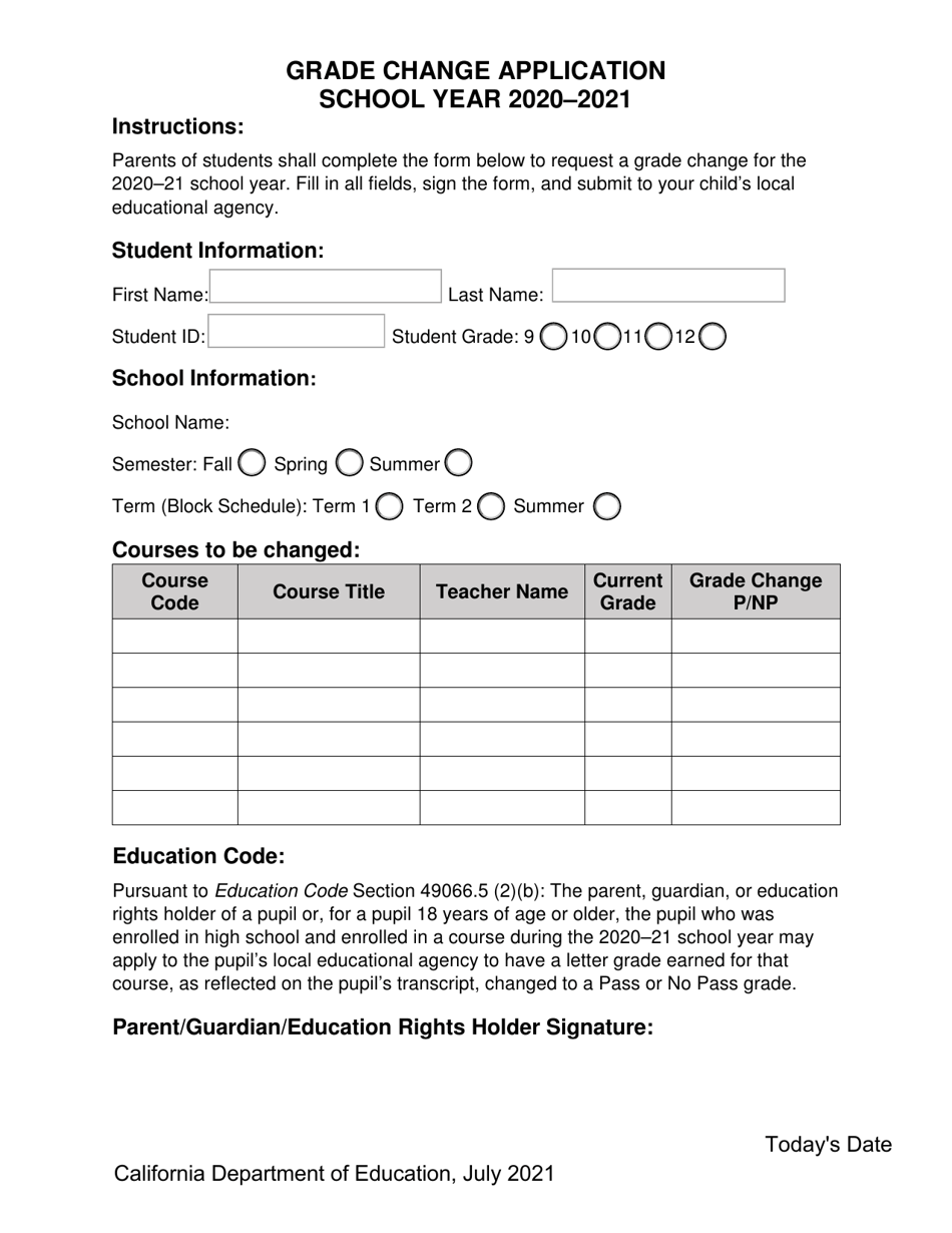 2021 California Grade Change Application - Fill Out, Sign Online and ...