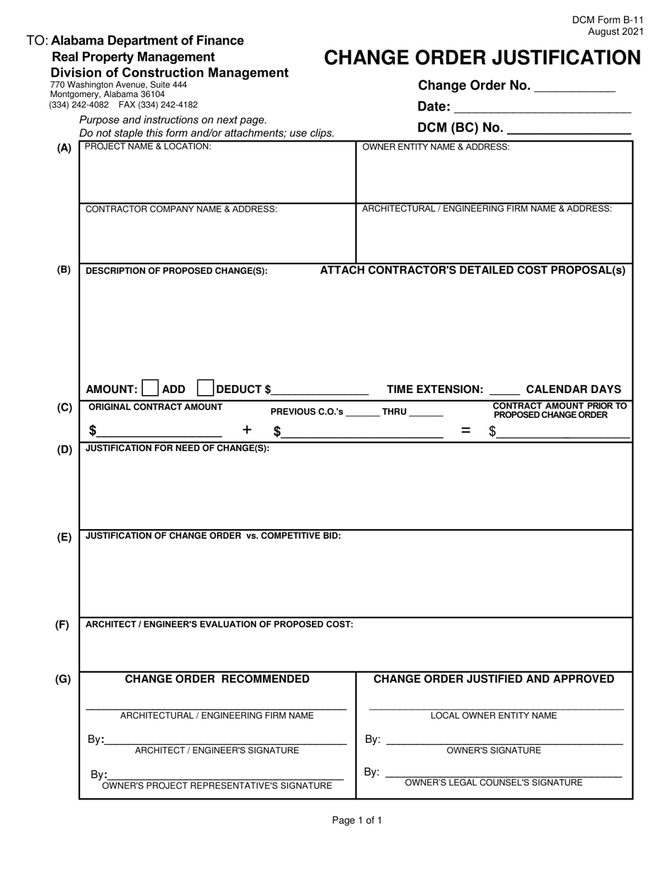 DCM Form B-11 - Fill Out, Sign Online and Download Fillable PDF, Alabama | Templateroller