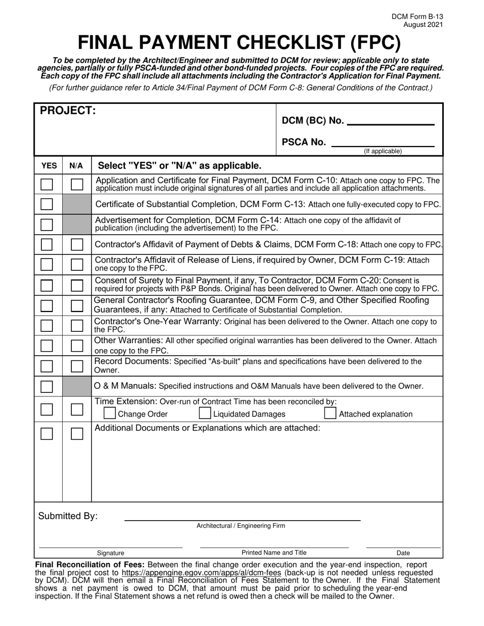DCM Form B-13 - Fill Out, Sign Online and Download Fillable PDF ...