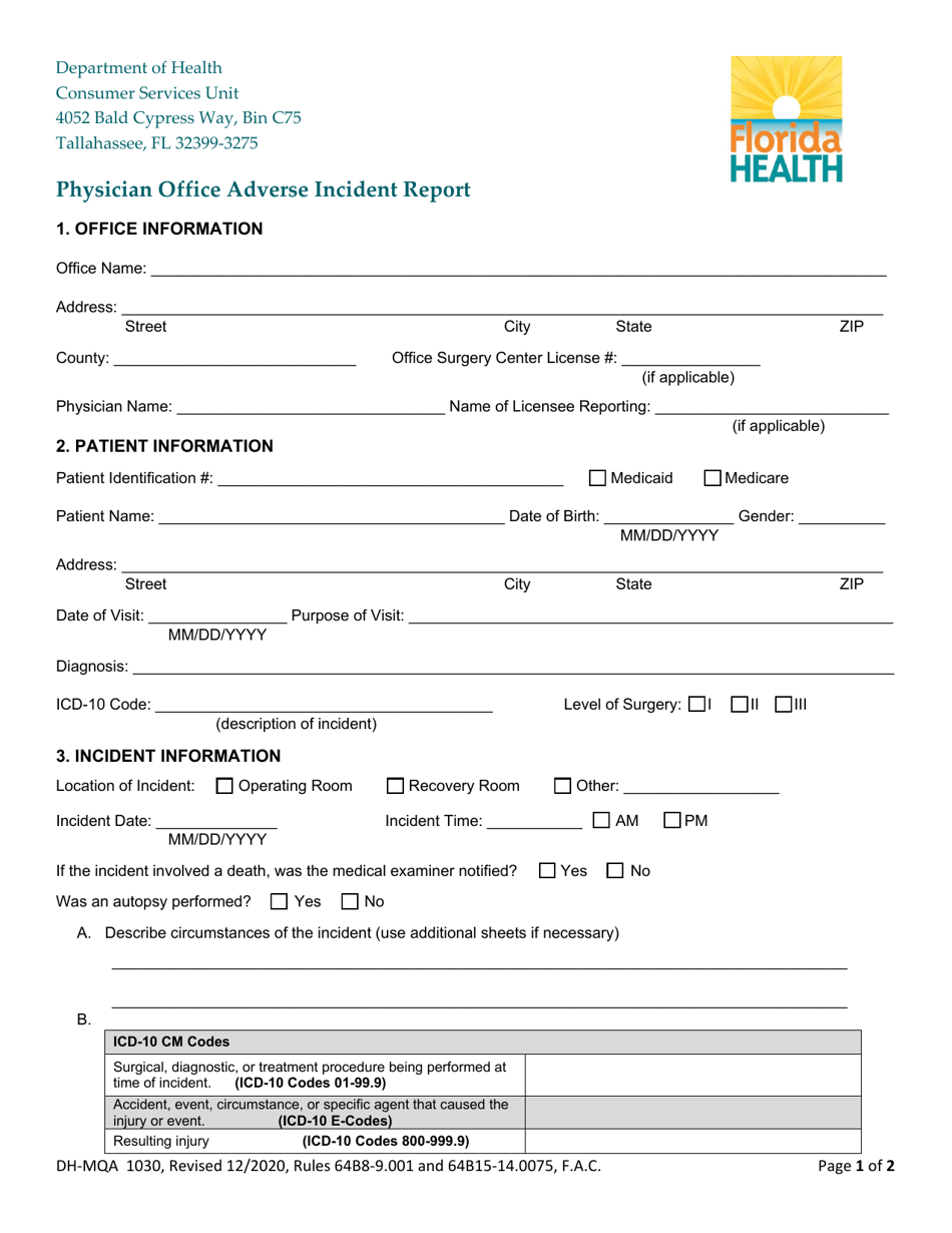 Form DH-MQA1030 - Fill Out, Sign Online and Download Fillable PDF ...