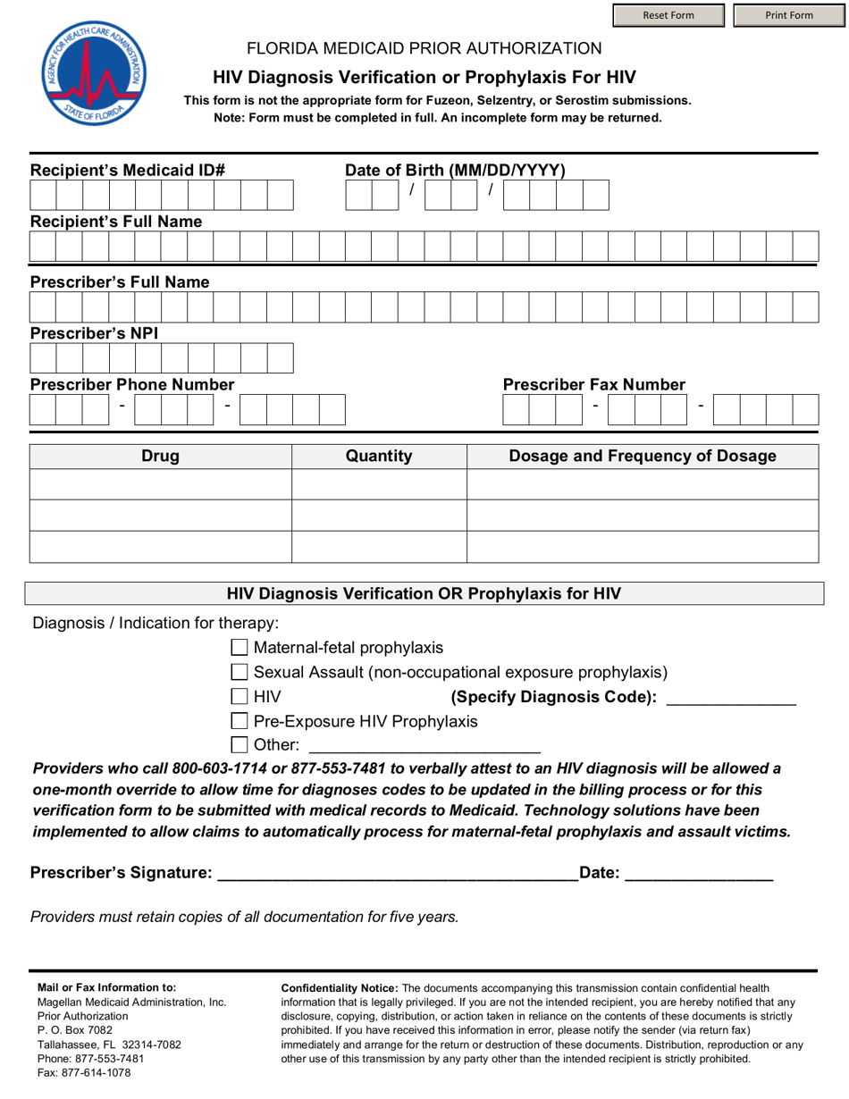 Florida HIV Diagnosis Verification or Prophylaxis for Hiv - Fill Out ...
