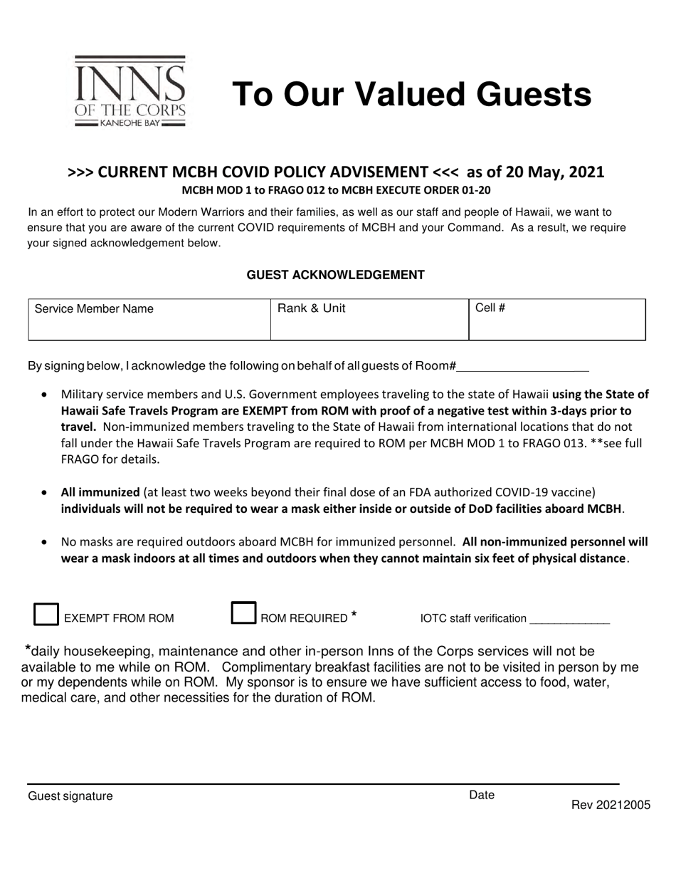 Hawaii Guest Acknowledgement - Fill Out, Sign Online and Download PDF ...