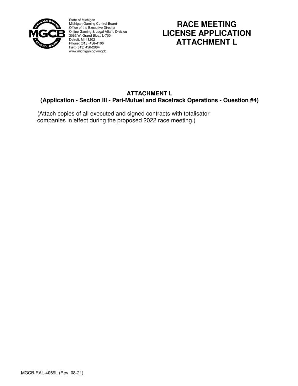 Form MGCB-RAL-4059 Attachment L - Fill Out, Sign Online and Download ...