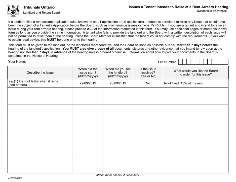 Ontario Canada Issues a Tenant Intends to Raise at a Rent Arrears ...