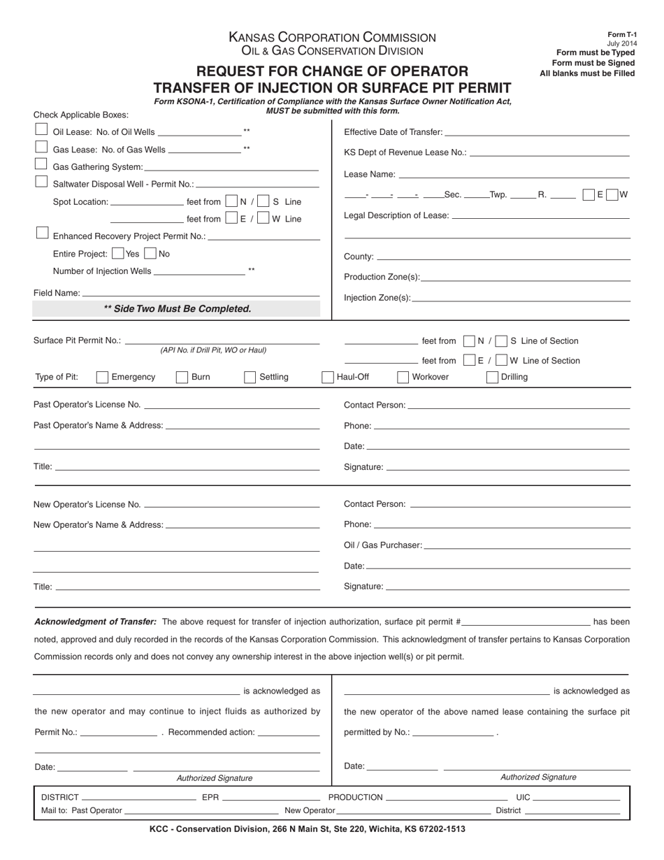 Form T-1 - Fill Out, Sign Online and Download Fillable PDF, Kansas ...