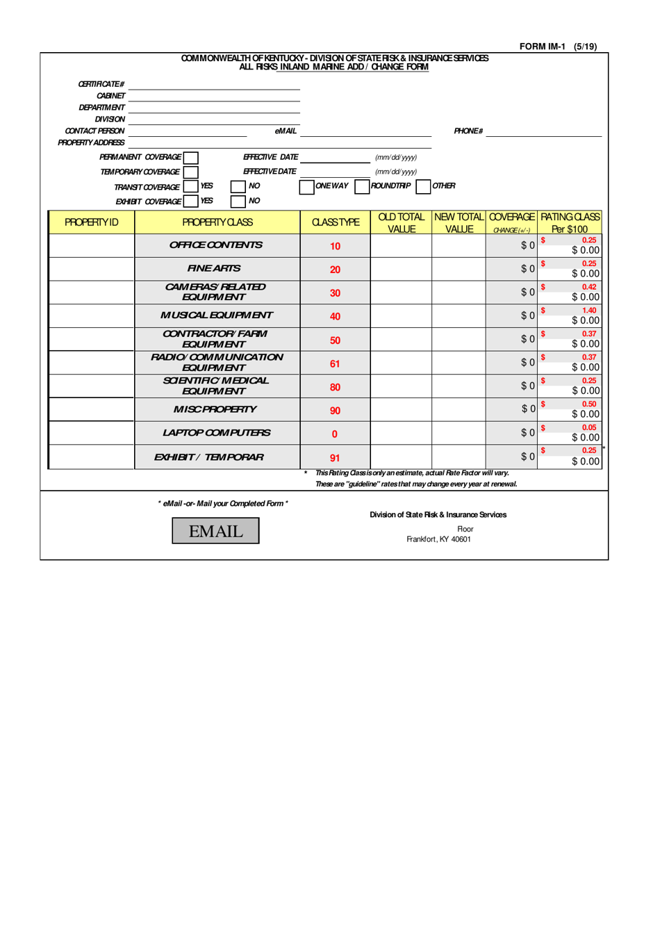 Form IM-1 - Fill Out, Sign Online and Download Fillable PDF, Kentucky ...