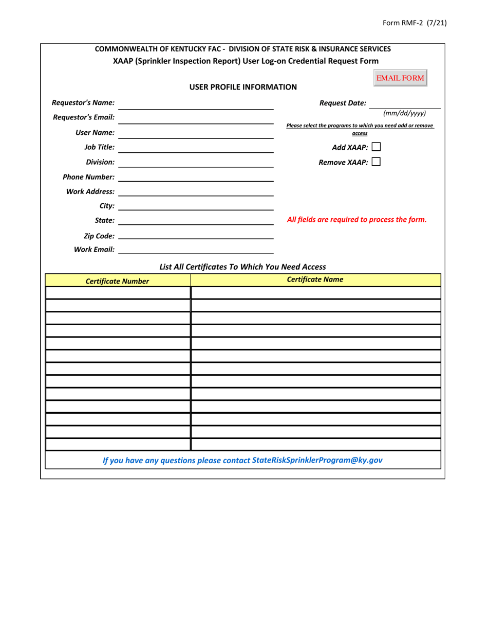 Form RMF-2 - Fill Out, Sign Online and Download Fillable PDF, Kentucky ...