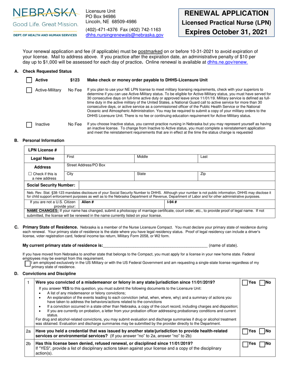 Nebraska Renewal Application - Licensed Practical Nurse (Lpn) - Fill ...