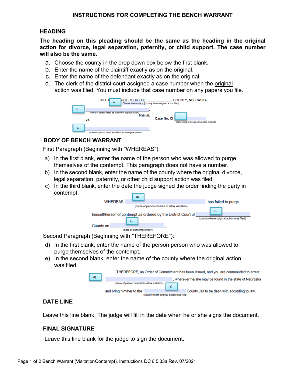 Download Instructions for Form DC6:5.33 Bench Warrant PDF | Templateroller