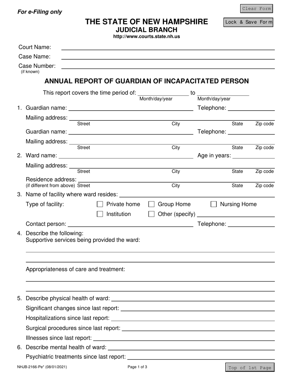 Form NHJB-2166-PE Download Fillable PDF or Fill Online Annual Report of ...