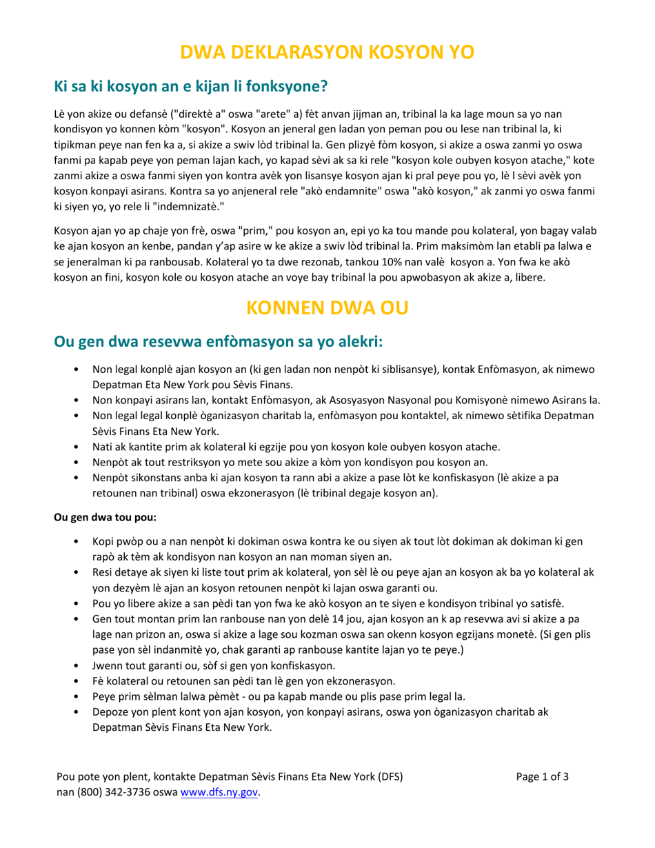 New York Bail Bond Statement of Rights (Creole) - Fill Out, Sign Online ...
