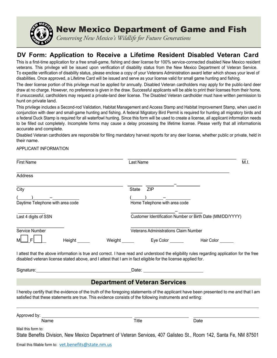 Form DV - Fill Out, Sign Online and Download Fillable PDF, New Mexico ...