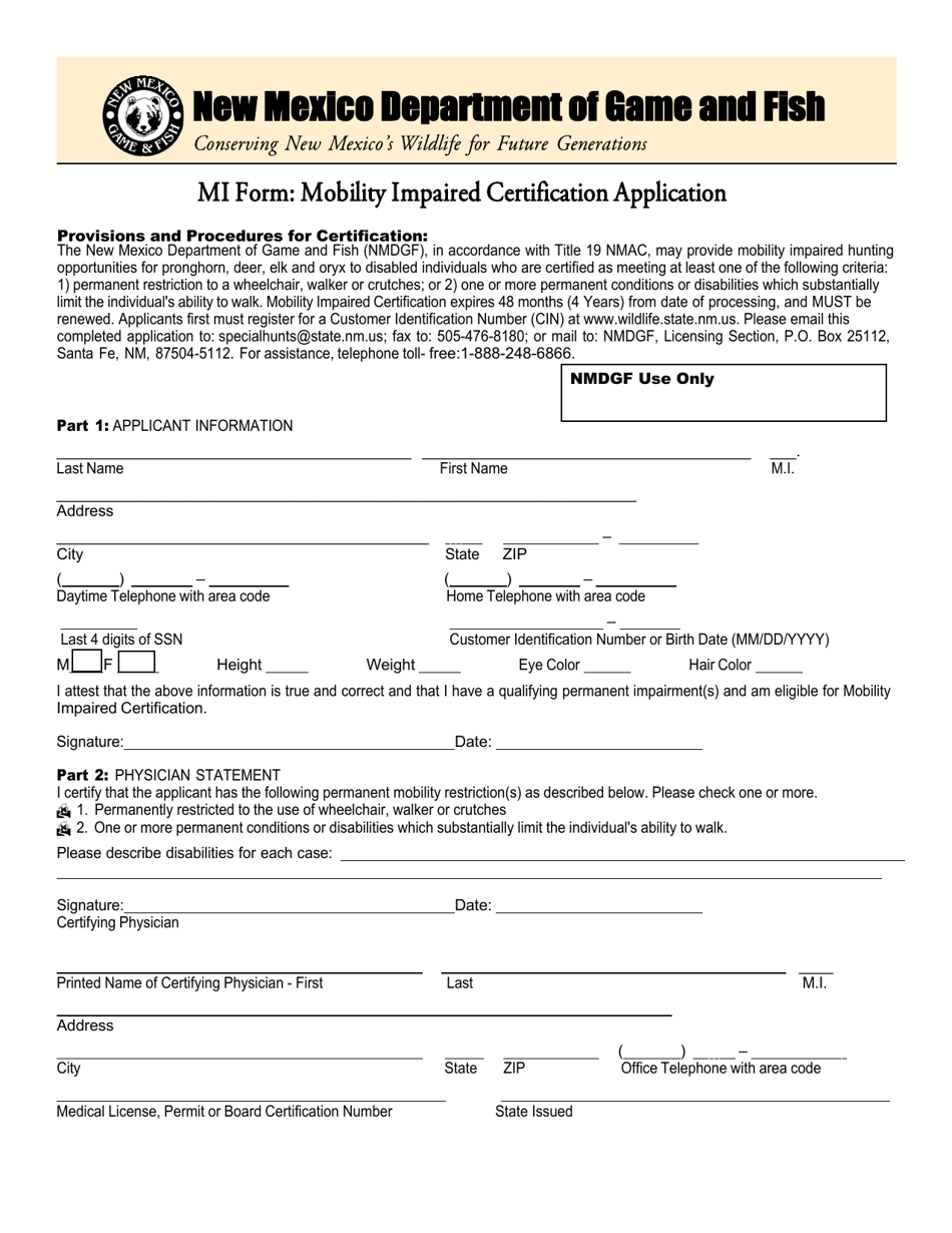 Form MI - Fill Out, Sign Online and Download Fillable PDF, New Mexico ...