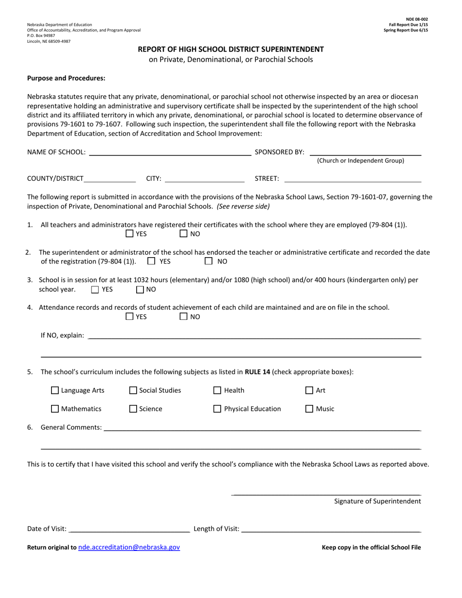 Form NDE08-002 - Fill Out, Sign Online and Download Printable PDF, Nebraska | Templateroller