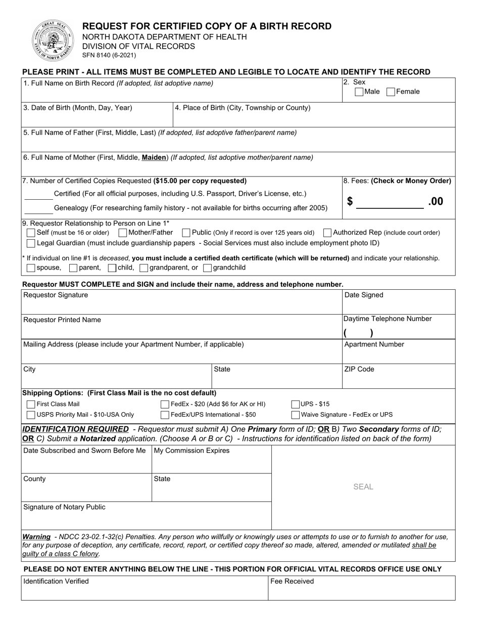Form SFN8140 - Fill Out, Sign Online and Download Fillable PDF, North ...