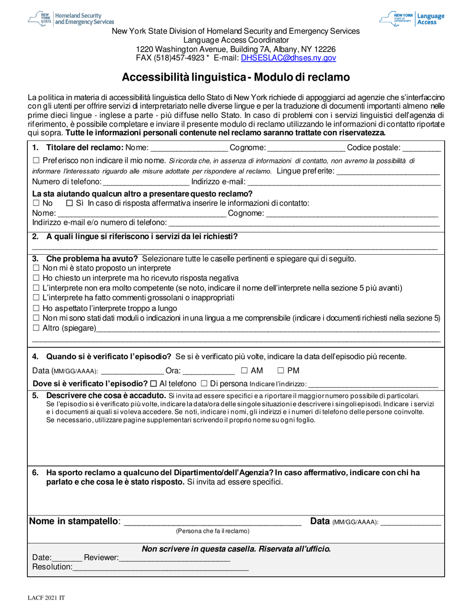 New York Language Access Complaint Form - Fill Out, Sign Online and Download PDF | Templateroller