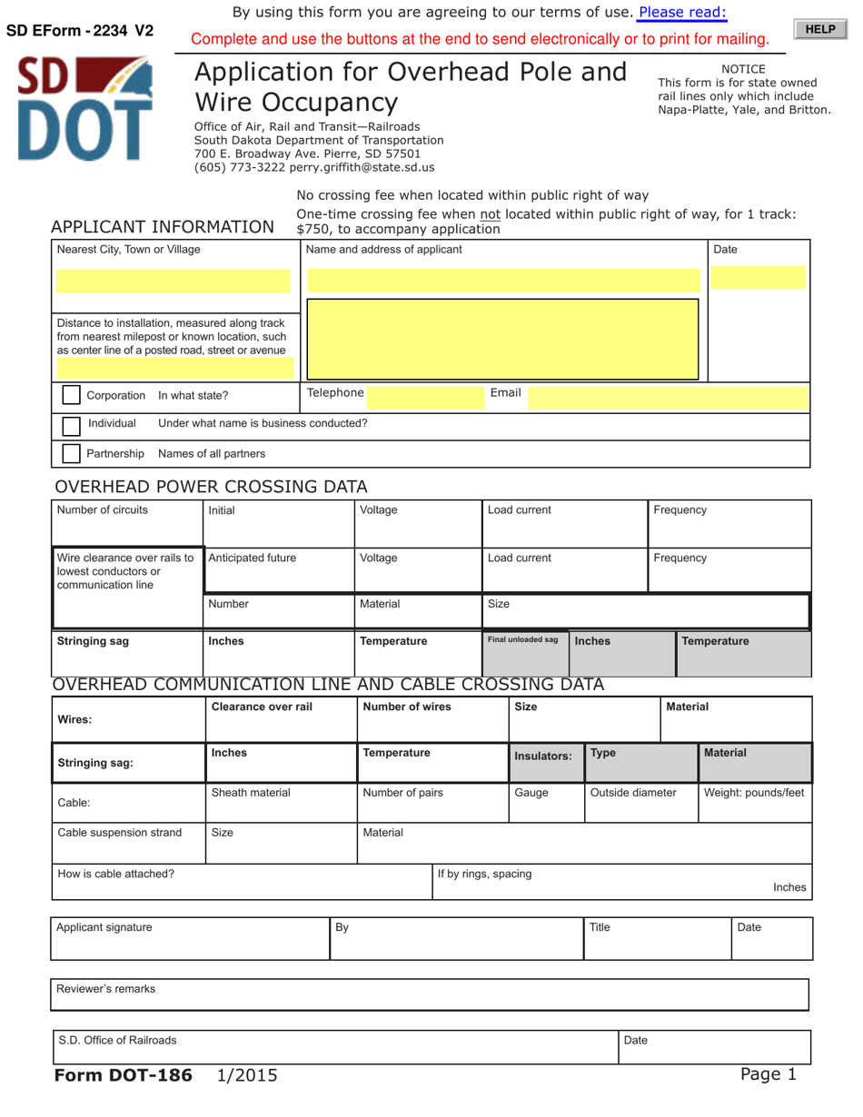 SD Form 2234 (DOT-186) - Fill Out, Sign Online and Download Fillable ...